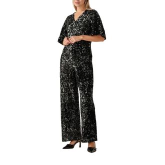 Y.A.S Yaselle 2/4 Pailletten-Jumpsuit - - Jumpsuits & Playsuits - Damen - Schwarzk - XS