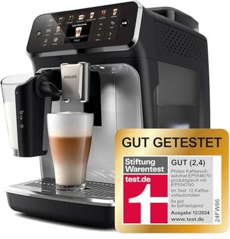 Philips Serie 5500 Kaffeevollautomat - LatteGo Milchsystem, 20 hei&szlig;e und kalte Kaffeespezialit&auml;ten, 40% leiser mit SilentBrew, QuickStart, Schwarz und Silber 