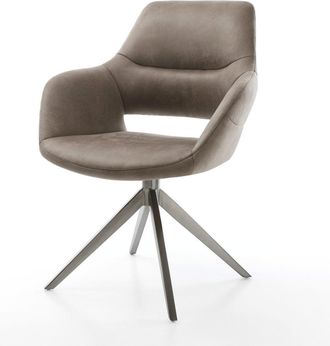 DELIFE Drehstuhl Yago-Flex mit Armlehnen Mikrofaser Taupe Vintage Kreuzgestell breit Graphit 360&deg; drehbar Wippfunktion Taschenfederkern, Esszimmerst&uuml;hle