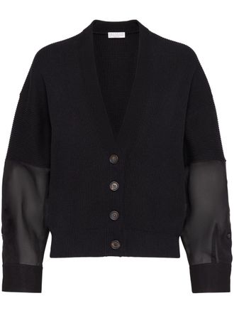 Brunello Cucinelli cardigan crop &agrave; empi&egrave;cement transparent - Noir