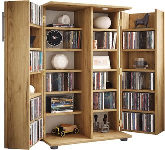 VCM Holz CD DVD Stand Regal/Schrank | platzsparender CD Schrank mit 2 abschlie&szlig;baren T&uuml;ren f&uuml;r 600 CDs oder 260 DVDs oder 144-Videos | Ma&szlig;e: H. 93 x B. 60