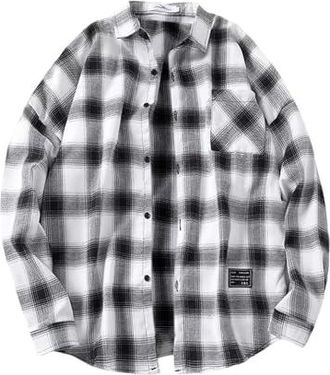 Generic Chemise &agrave; carreaux &agrave; manches longues pour homme, chemise boutonn&eacute;e tartan classique de couleur contrast&eacute;e, chemise confortable et ample, hauts d&eacute;contr