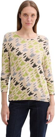 Tom Tailor Damen Longsleeve mit Raffarm, 36890 - Cosy Houndstooth Design, XL