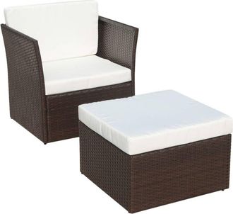 vidaXL Chaise de jardin avec tabouret Marron R&eacute;sine tress&eacute;e vidaXL