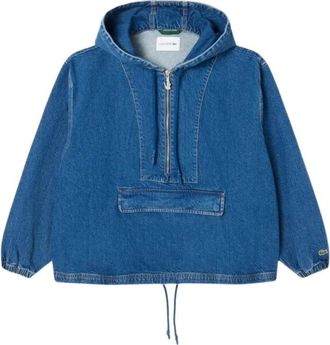 Lacoste Femme, Sweatshirts et sweats &agrave; capuche, Bleu, Taille: 38 FR Veste Popover Oversize en Denim