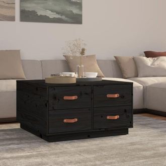 vidaXL Couchtisch Schwarz 80x80x45 cm Massivholz Kiefer - Vidaxl