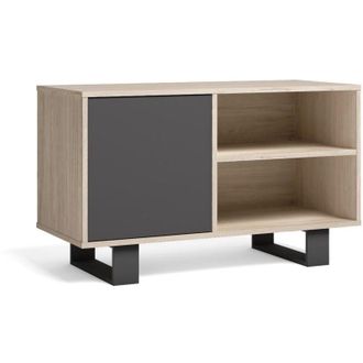Skraut Home TV-M&ouml;bel 100 mit linker T&uuml;r, Wohn-/Esszimmer, Modell wind, Farbe Struktur Eiche, Farbe T&uuml;r Anthrazitgrau, 95x40x57cm. - Skraut Home