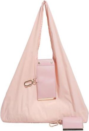 Generic Sac fourre-tout l&eacute;ger, pliable et extensible en cuir avec porte-cl&eacute;s, sac &agrave; main portable pour les courses quotidiennes, rose, standard