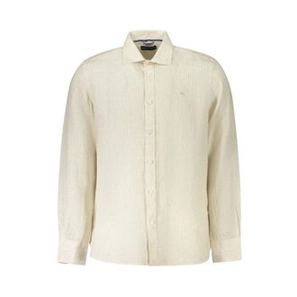 North Sails Homme, Chemises, Beige, Taille: S Chemise &agrave; rayures en lin avec col fran&ccedil;ais