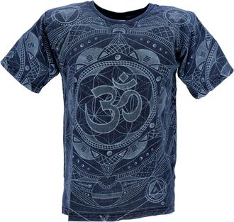 Guru Shop Tibet & Buddhist Art T-Shirt, OM Mandala Stonewash T-Shirt - Dunkelblau, Herren, Baumwolle, Size:L