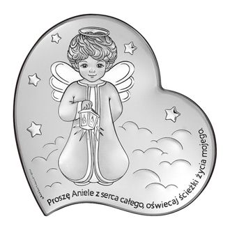 OEM Quadro In Argento Raffigurante Un Angelo Custode Su Una Nuvola Con Un Cuore Di Lanterna 6758 16 X 16 Cm