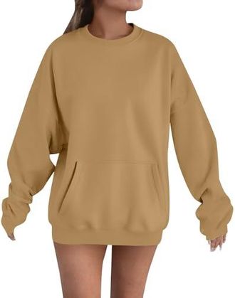 Generic Sweatshirts pour femmes UK Sweatshirts UK pour femme UK couleur unie surdimensionn&eacute; haut col rond manches longues automne hiver d&eacute;contract&eacute; confortabl