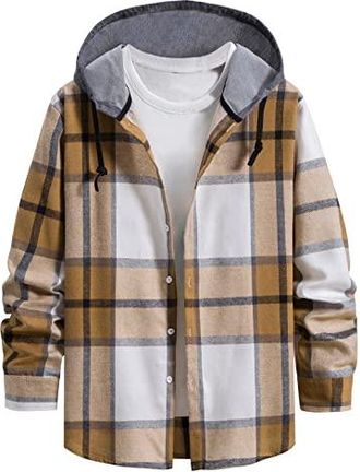 Generic Chemise de bûcheron légère à manches longues boutonnées en coton pour homme - Chemise de bûcheron ample et décontractée à carreaux de buffle, Jaune-a,