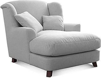 Cavadore Cavadore XXL-Sessel Assado / Gro&szlig;er Polstersessel mit Holzf&uuml;&szlig;en und gro&szlig;er Sitzfl&auml;che / Inkl. 2 Zierkissen / 109 x 104 x 145 / Flachgewebe Hellgrau