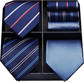 Hisdern Lot 3 PCS Cravate Homme Polka Dot Check Stripe Solide Couleur Mouchoir de mariage Cravate et Pocket Square -Plusieurs ensembles