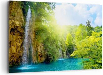 Arttor Wandbilder Dekoration Wohnzimmer Wasserfall Forrest Himmel Bilder auf Leinwand 120x80cm Leinwandbild Schlafzimmer Küche Deko Wand Kunstdruck Art Groß 