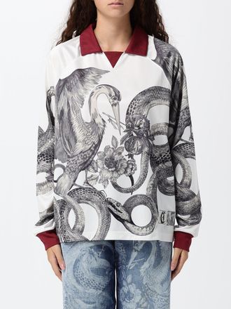 Just Cavalli Polo &agrave; manches longues en polyester avec imprim&eacute; serpent et logo