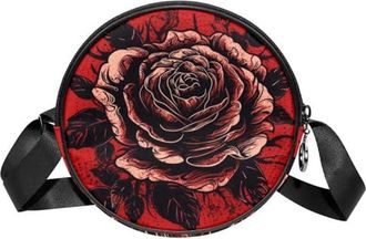 Generic Sac &agrave; bandouli&egrave;re Circle pour femme, petit sac &agrave; bandouli&egrave;re rouge et noir avec fermeture &eacute;clair, bretelles r&eacute;glables, sac &agrave; main rond d&eacute;contract&eacute; pou