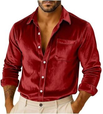 Generic Chemise &agrave; manches longues en velours doux pour homme avec poche de poitrine - Couleur unie - Coupe d&eacute;contract&eacute;e - Printemps et automne - Chemise d&eacute;con