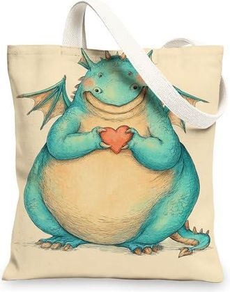 Generic Sac fourre-tout en toile motif dragon, adorable créature fantaisie, réutilisable, fantaisie, ludique, léger, lavable, bleu, 13x15 Inch