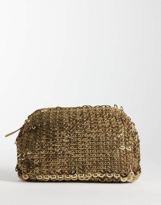 Accessorize Pochette effet tress&eacute; &agrave; sequins - Dor&eacute;