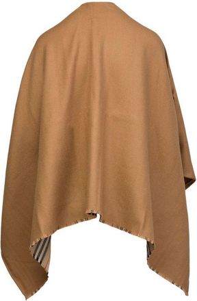 Burberry Reversible Icon Stripe Wool Cape - Camel