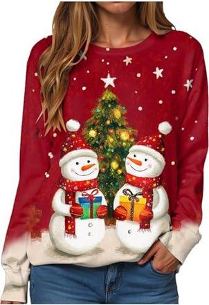 Generic Pull de No&euml;l pour femme - Imprim&eacute; P&egrave;re No&euml;l amusant - Manches longues - Col rond - Haut de No&euml;l pour femme, 12-rouge brique, M