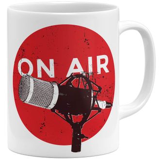 OM3 ON-AIR Microphone Kaffee-Tasse f&uuml;r Streamer Podcast - Keramik Becher - 11oz 325ml - Beidseitig Bedruckt - Weiss
