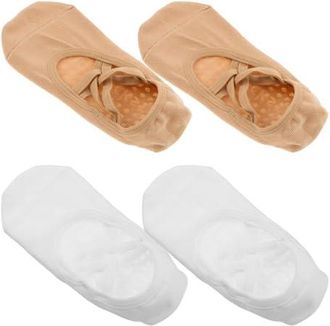 Cabilock 2 Paires Chaussettes Yoga Pilates Femme Antid&eacute;rapantes avec Sangles -mollet Coton Confortables pour Danse et Exercices Fitness
