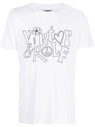 Viktor & Rolf t-shirt en coton m&eacute;lang&eacute; &agrave; logo imprim&eacute; - Blanc