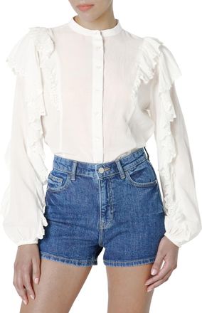 The Drop Arianna Dramatic Ruffle Sleeve Cotton Blouse Blusen, Wei&szlig;, XXL Gro&szlig;e Gr&ouml;&szlig;en