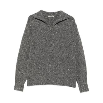 Auralee Auralee Half-Zip Pullover aus gewalktem Wollstrick - - Sweatshirts & Hoodies - Herren - Grau - L