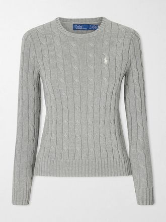 Polo Ralph Lauren Zopfstrickpullover Aus Baumwolle Mit Stickerei - Grau