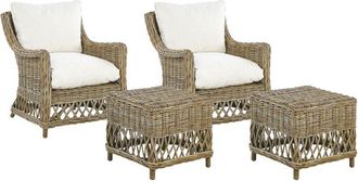Beliani Beliani - Fauteuils en Rotin Naturel pour Int&eacute;rieur et Ext&eacute;rieur avec Repose-Pieds et Coussins Blanc-Cass&eacute; Ribolla Lot de 2