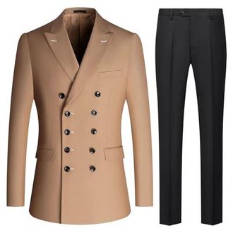 Generic Ensemble de costume &agrave; double boutonnage pour homme - Coupe ajust&eacute;e - Solide - Pour les affaires, les mariages, les bals de fin dann&eacute;e, le d&icirc;ner, le sm