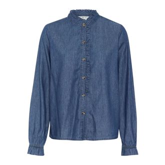 Cream Blaue Denim-Bluse mit R&uuml;sche - - Blouses & Shirts - Damen - Blau - XL