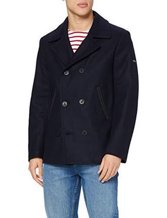 Armor Lux Homme Caban Bicolore Fort Cigogne Homme Manteau, Bleu (Navire/Aluminium), M EU