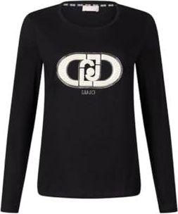 Liu Jo T-shirt à manches longues en coton avec logo/perles TF5299, Noir, Medium