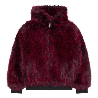 GCDS Gcds - Sweat &agrave; capuche zipp&eacute; en fausse fourrure - Femme - Vestes - Rouge - Taille: 46 FR
