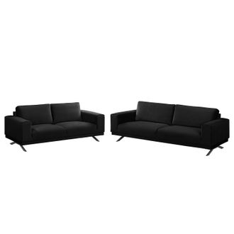 Jack & Alice home24 Polstergarnitur Lorcy 3-2 Schwarz/Anthrazit Webstoff Glamour