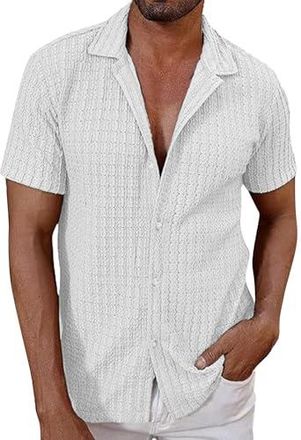 Generic Chemise en tricot &agrave; manches courtes boutonn&eacute;e vintage pour homme, chemise d&eacute;contract&eacute;e pour la plage, les vacances, la plage, les vacances, la plage, 