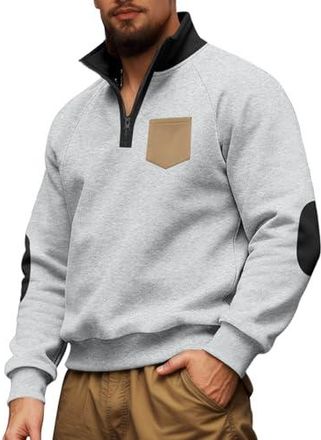 Generico Sweat-shirt pour Homme Sans Capuche Col Haut Pull Demi Fermeture &Eacute;clair Cardigan Design Bicolore Respirant Pull de Loisirs Basic Sweatshirt R&eacute;tro M&eacute;di