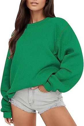 Generic Sweats unis pour femmes, hauts amples dautomne de couleur unie, surdimensionn&eacute;s, manches longues, coupe ample, &eacute;paules tombantes, d&eacute;contract&eacute;, ample, 