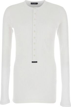 Dolce & Gabbana Homme, Tops, Blanc, Taille: XL T-shirt Serafino en coton avec &eacute;tiquette