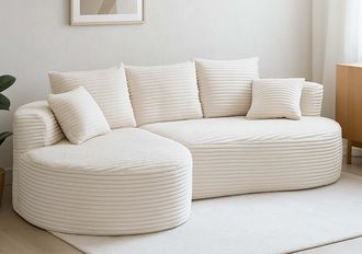 Mendler Sofa-Garnitur HWC-P19, 3-Sitzer Couch Loungesofa, Stoff/Textil Cord (370 g/m&sup2;) Liegefl&auml;che Links - wei&szlig;