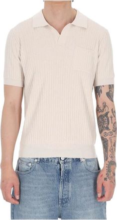 Roberto Collina Homme, Tops, Beige, Taille: XL Polo a costine in cotone open collar taschino