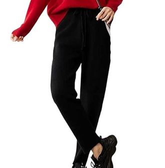 Generic Pantalon crayon en cachemire m&eacute;lang&eacute; pour femme - Taille haute - Doux et chaud, Noir, S