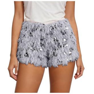 Generic Short &agrave; paillettes pour femme - Short sexy &agrave; paillettes - Couleur unie - Taille haute - &Eacute;lastique - Pour carnaval, gris, M