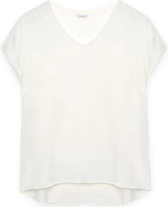 Fiorella Rubino Femme, Tops, Blanc, Taille: 46 FR T-shirt bimatière avec col en V
