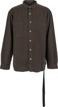 Rick Owens Homme, Chemises, Brun, Taille: L Chemise Marron avec Détail en Dentelle et Col Classique